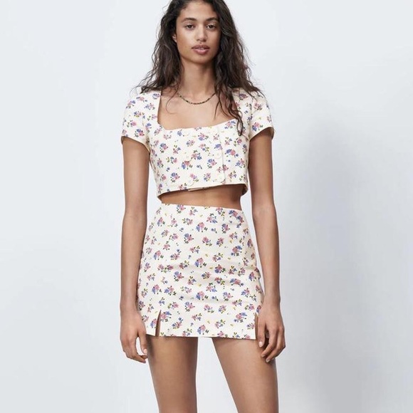 Zara | Skirts | Nwt Zara Matching Skirt And Top Floral Set Xs | Poshmark